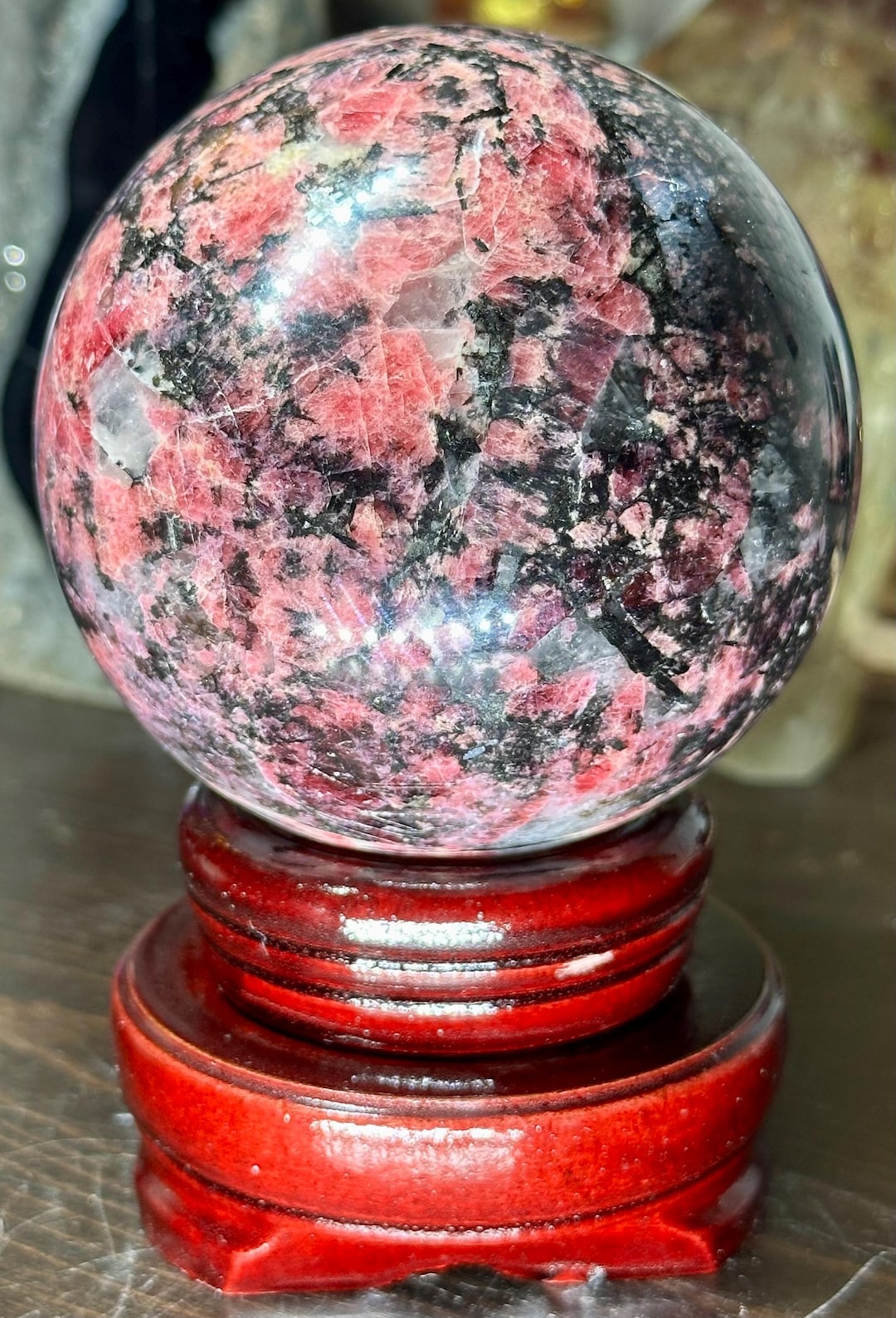 Rhodonite Crystal Sphere - Etsy