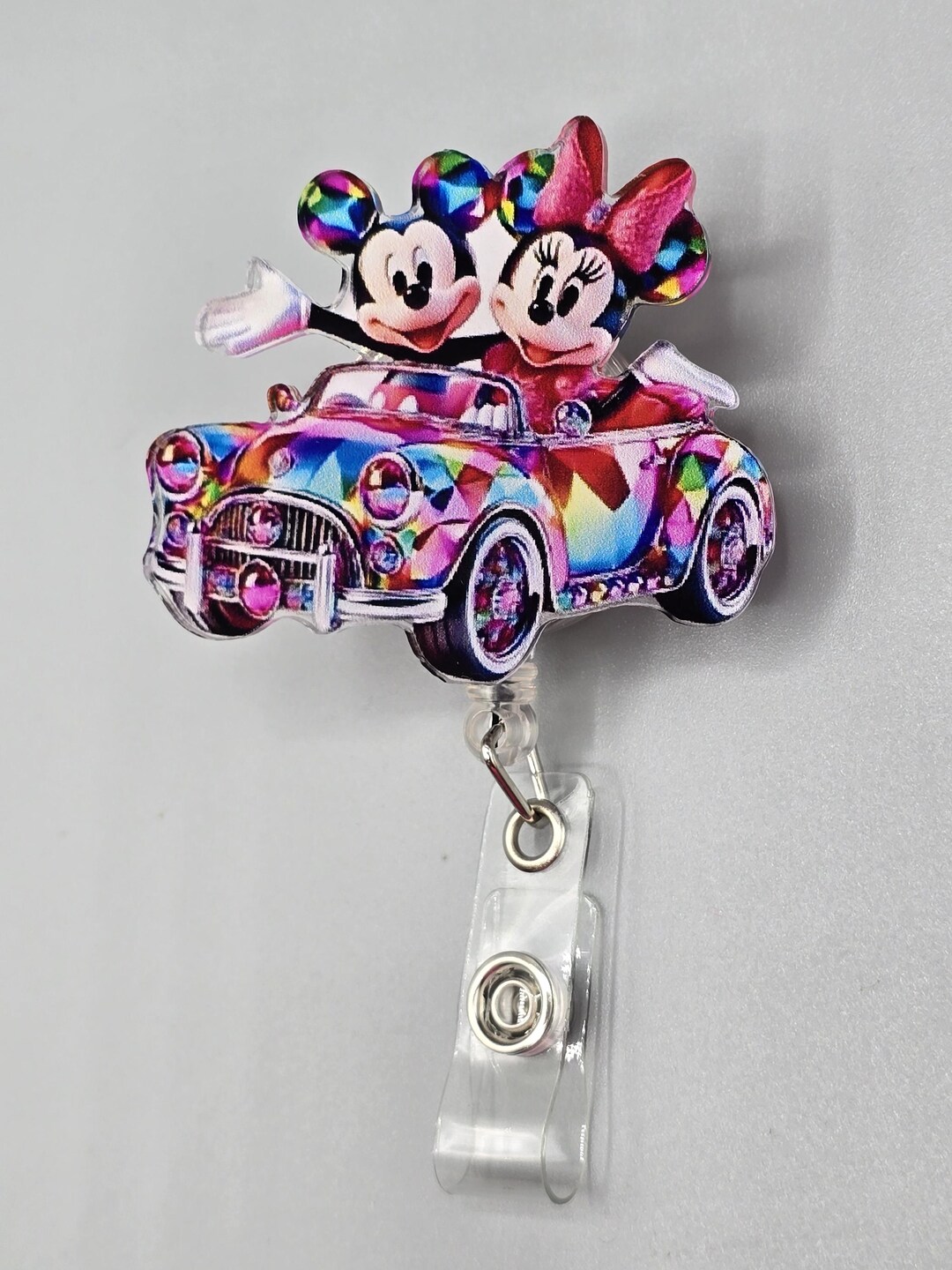 Disney Mickey and Minnie Mouse Driving a Car Badge Reel - Etsy