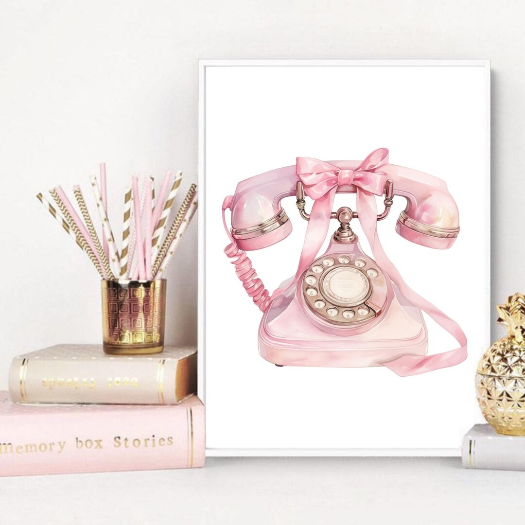 Coquette Telephone Wall Art, Pink Retro Telephone Print, Preppy Room ...