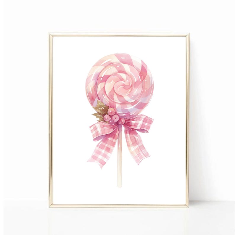 Pink Lollipop Print – Vintage Candy Gingham Bow Wall Art (digital ...