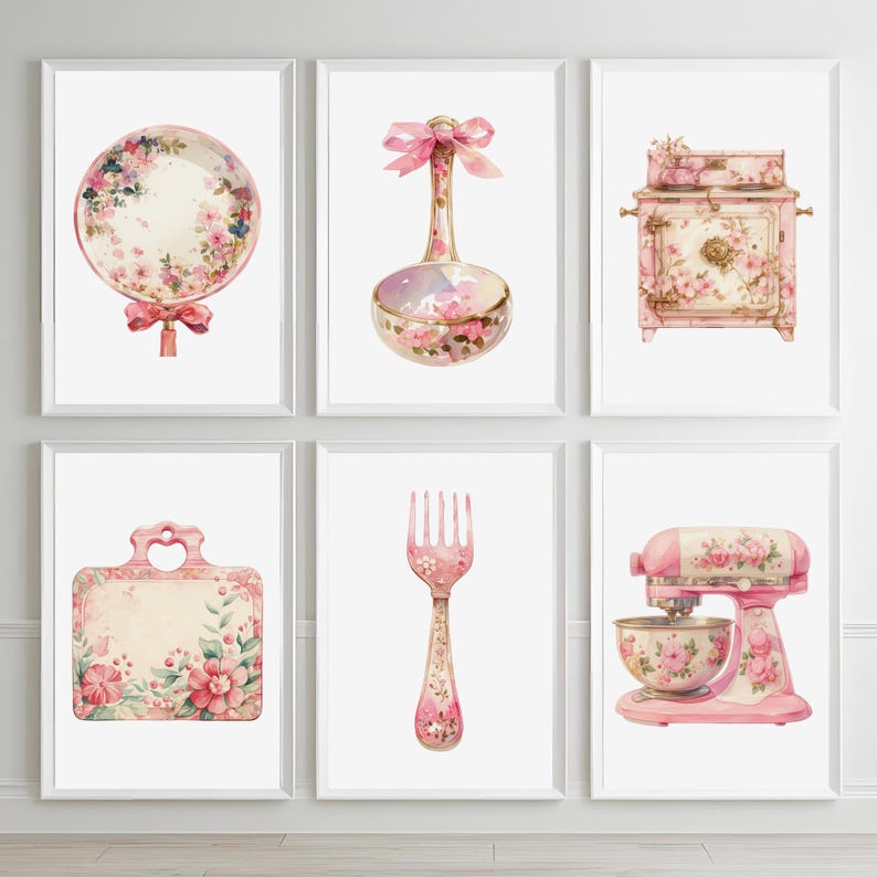Vintage Floral Kitchen Wall Art Set – Pink Cottagecore Baking Printable ...