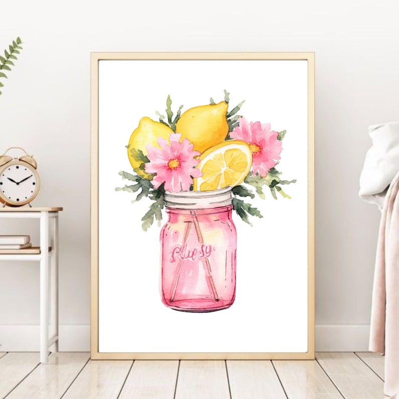 Pink Lemon Watercolor Print Set – Kitchen Bakery Art (digital Download ...