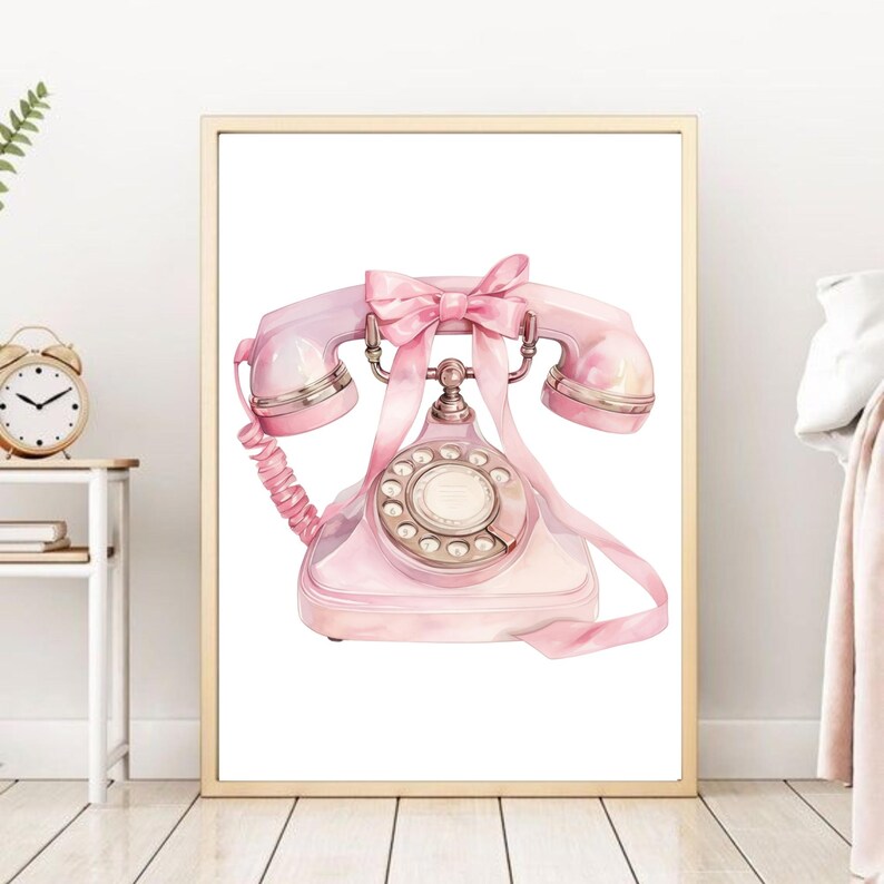 Coquette Telephone Wall Art, Pink Retro Telephone Print, Preppy Room ...