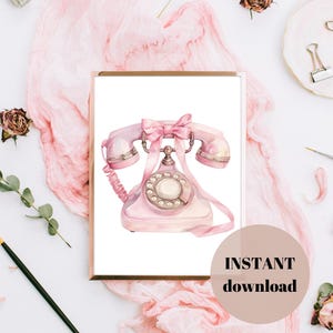 Coquette Telephone Wall Art, Pink Retro Telephone Print, Preppy Room ...