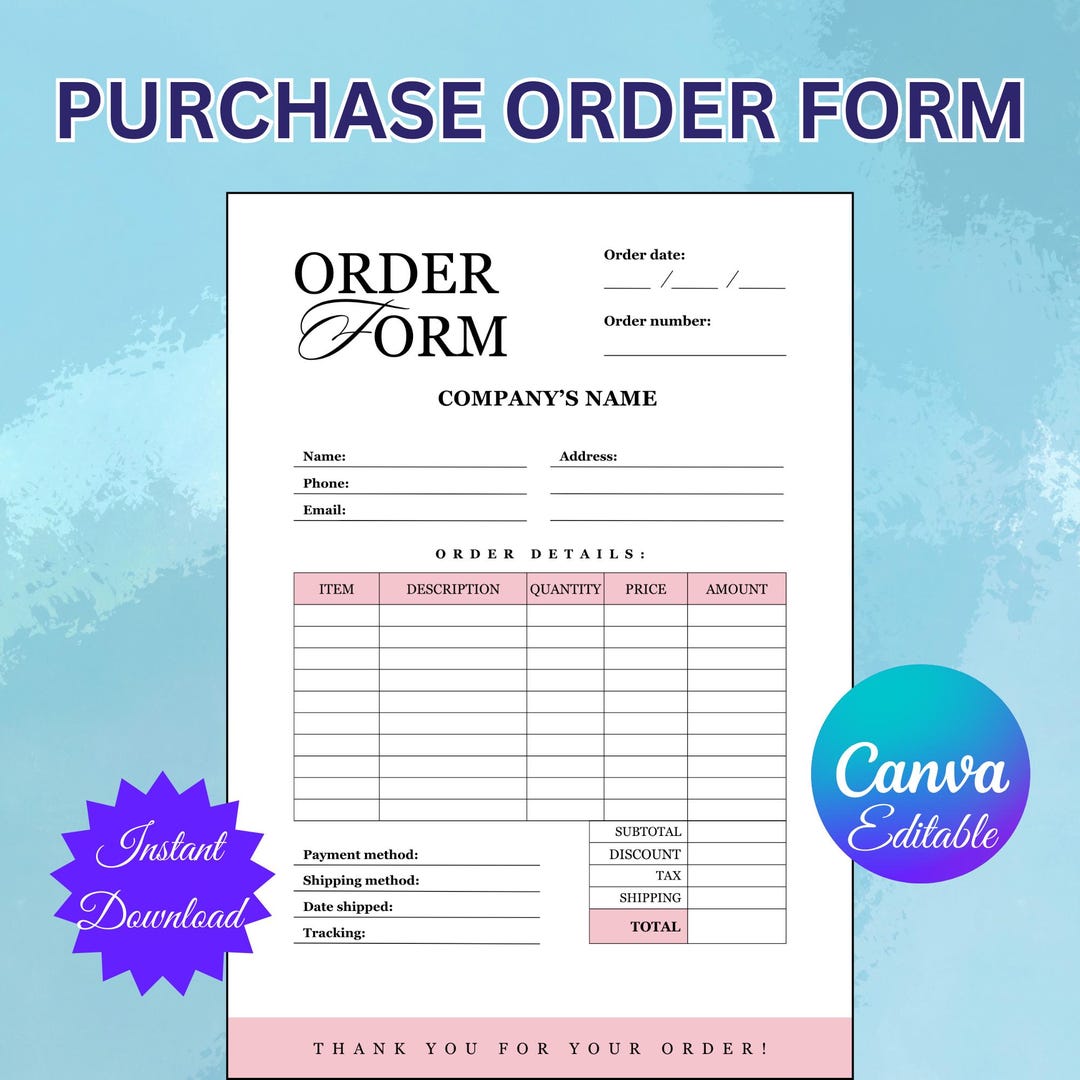 Editable Business Order Form Customizable Crafts Template Small ...