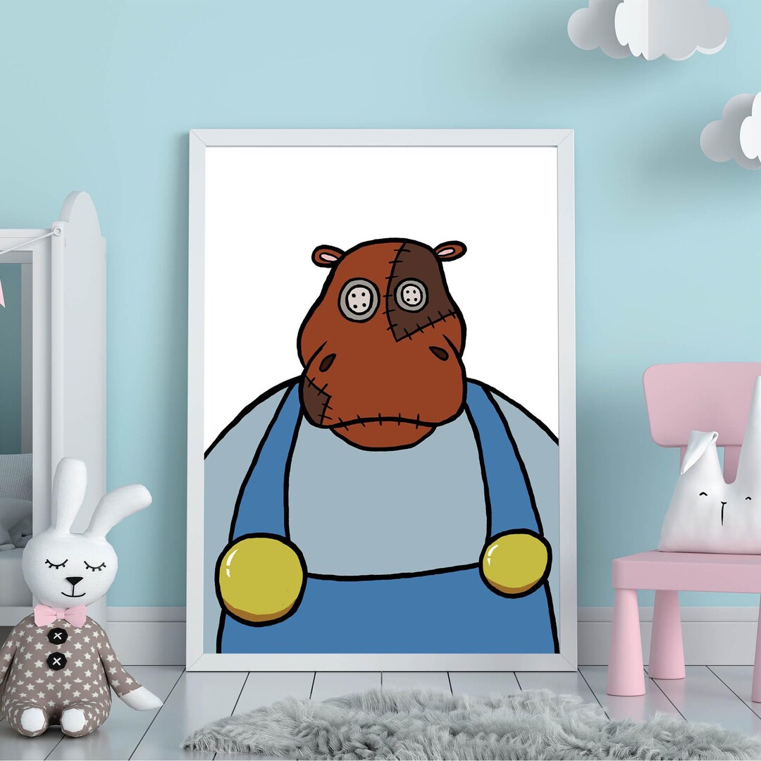 Quirky Hippopotamus Wall Art for Kids | Stitched Face Hippopotamus ...