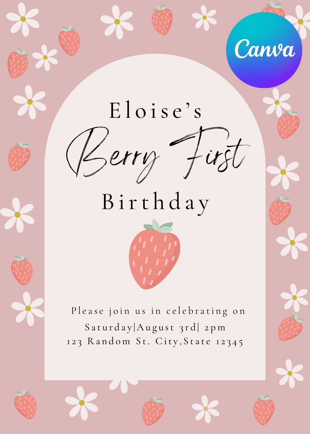 Berry First Birthday Invitation Template - Etsy