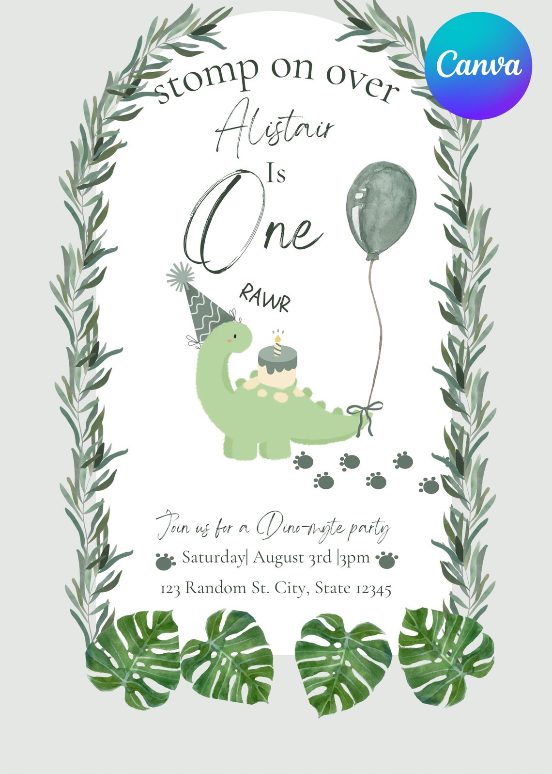 Dino Birthday Invitation Template - Etsy
