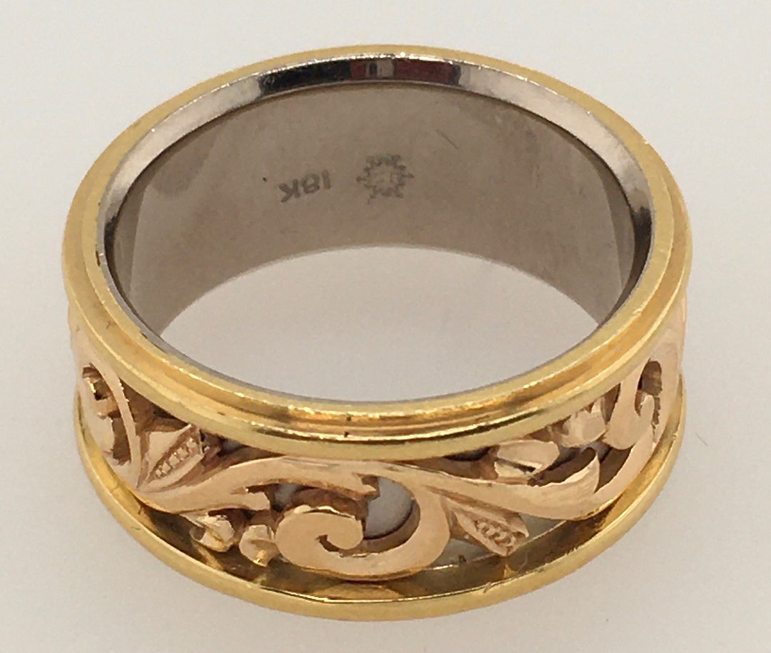 JACOB SNOW Open Deep Scrollwork 18k Yellow Gold Ring With White Gold ...