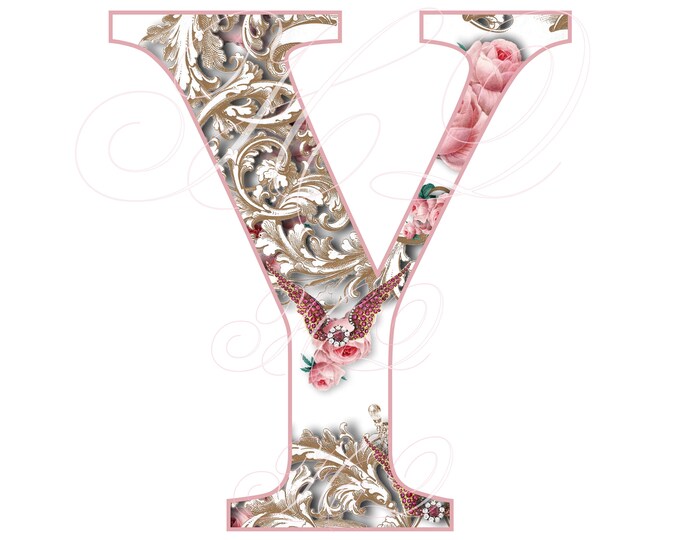 Letter Art Digital, Y, Printable Letters, Floral Initial, Create Wall ...