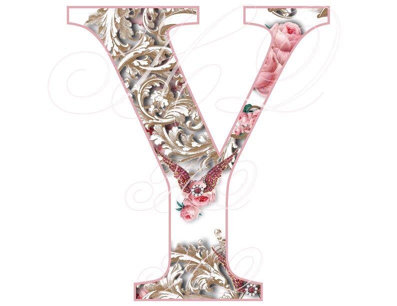 Letter Art Digital, Y, Printable Letters, Floral Initial, Create Wall ...