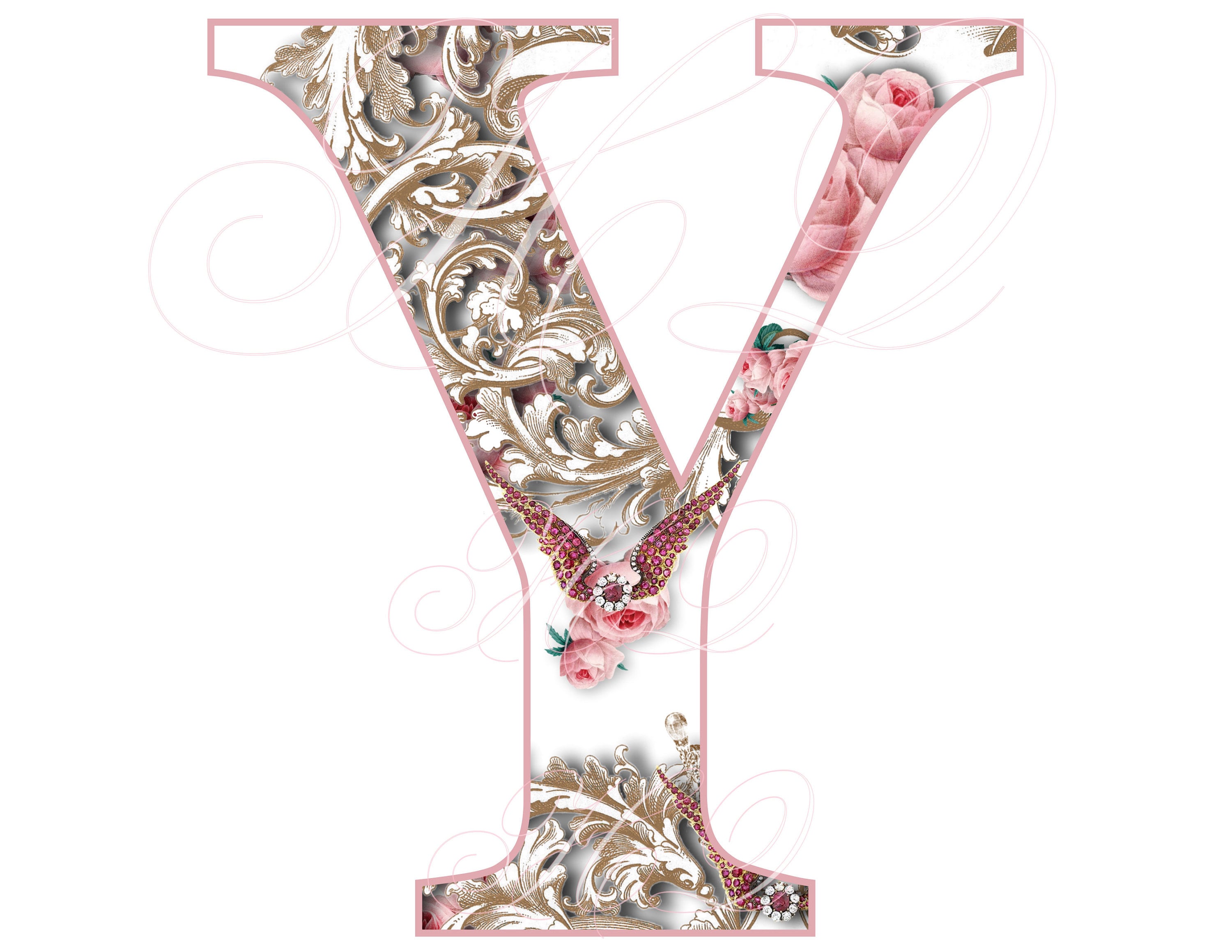 Letter Art Digital, Y, Printable Letters, Floral Initial, Create Wall ...