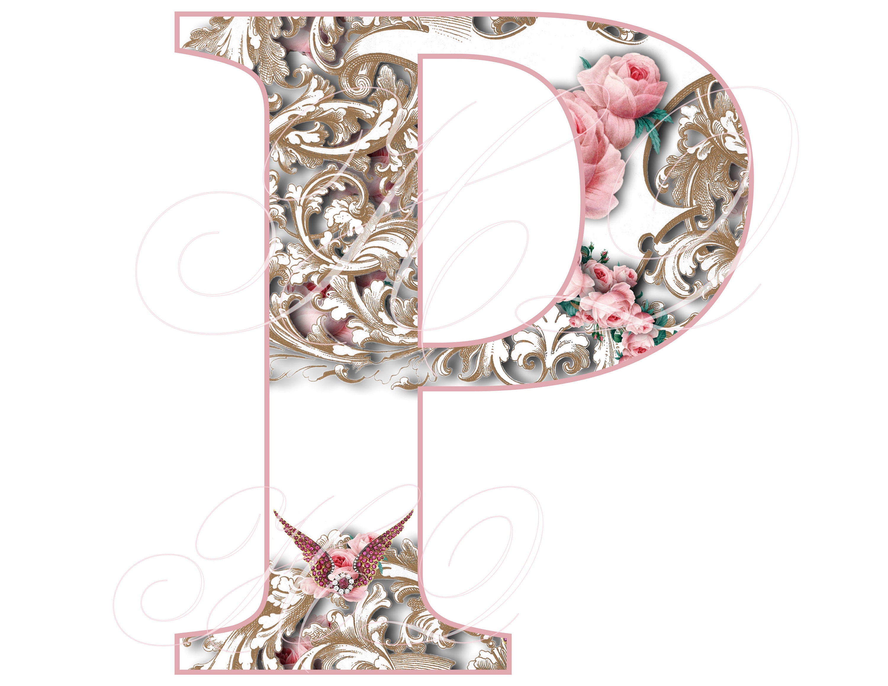 Letter Art Digital, P, Printable Letters, Floral Initial, Create Wall ...