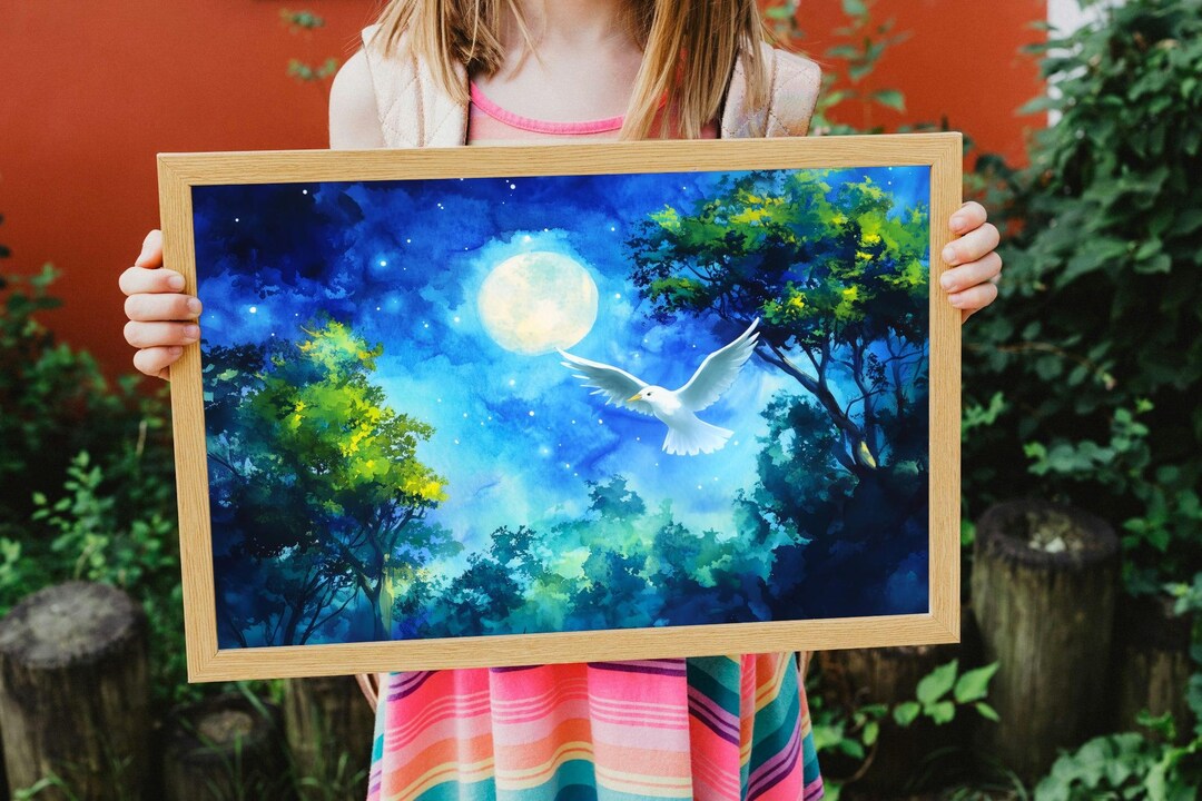 Late in Star-twinkling Night, Digital Art Print, Wall Art, Watercolor ...