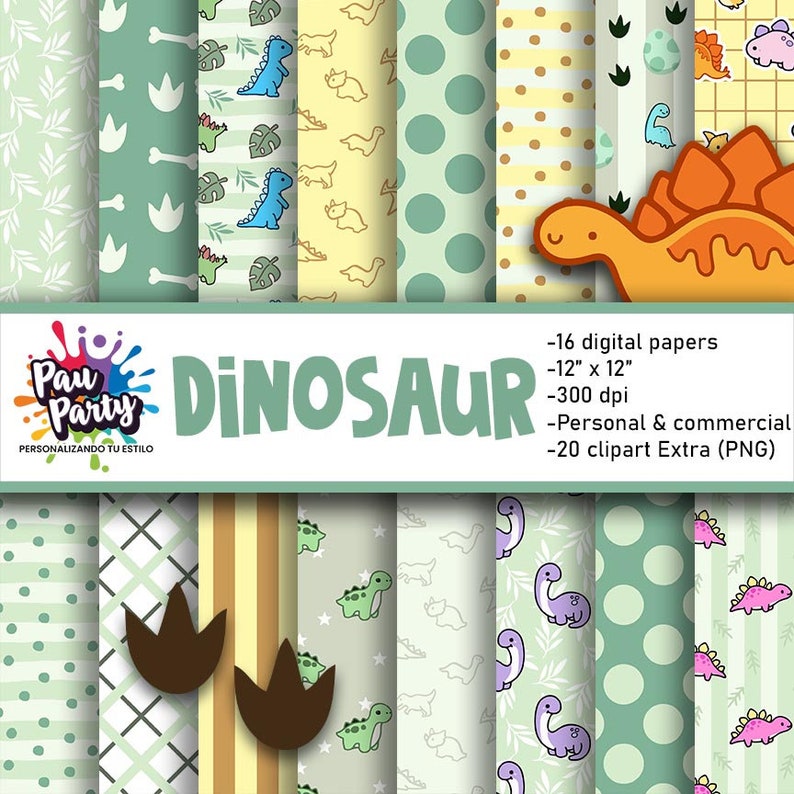 Dinosaur Digital Papers - Etsy