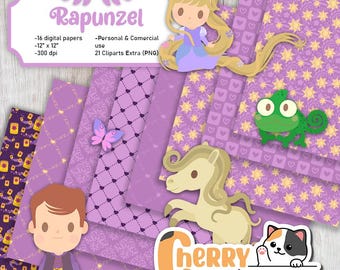 Rapunzel, Kids Digital Backgrounds, Tangled Scrapbook Paper, Rapunzel ...