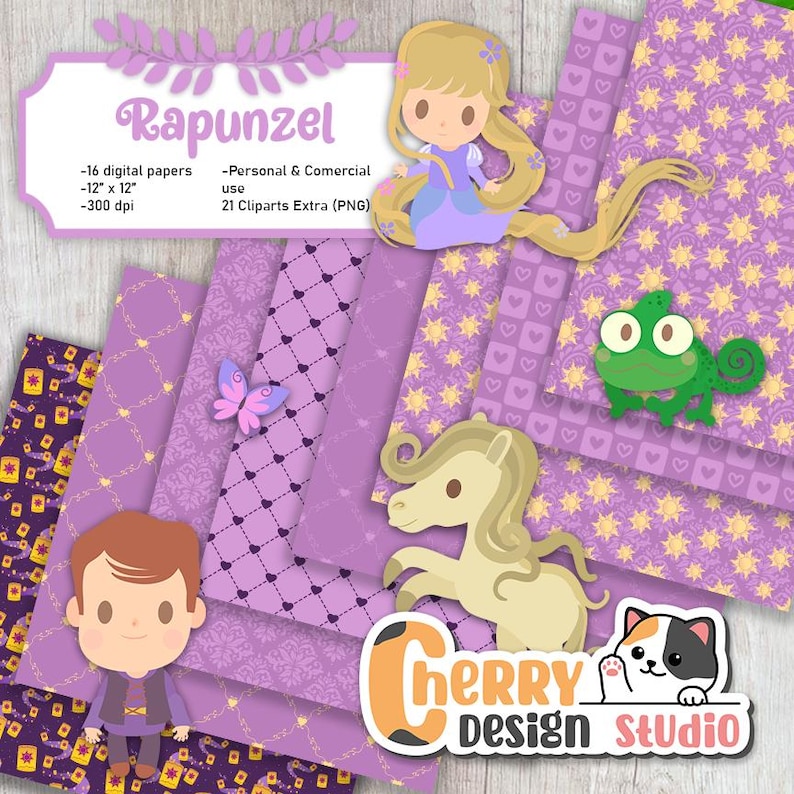 Rapunzel Digital Papers - Etsy
