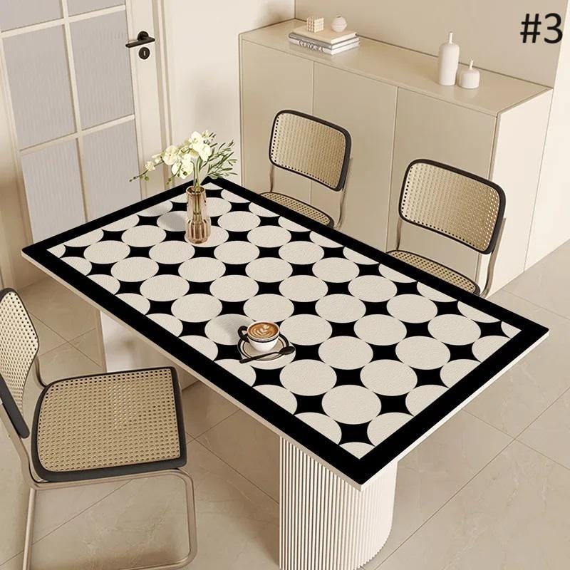 1.5mm Minimalist Black & White PVC Leather Table Protector/ Round ...