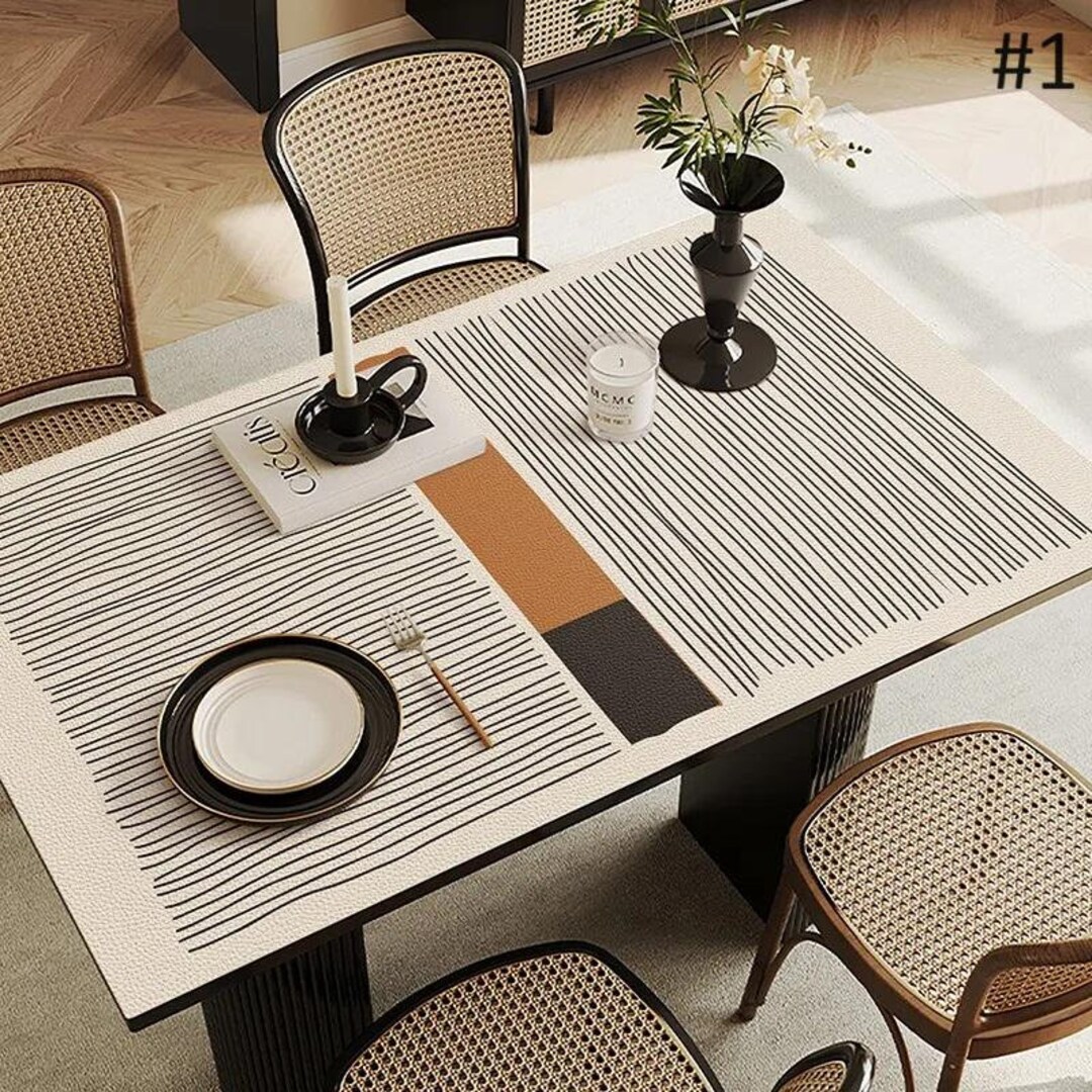 1.5mm Nordic Style PVC Leather Table Protector/ Geometric Shapes Round ...