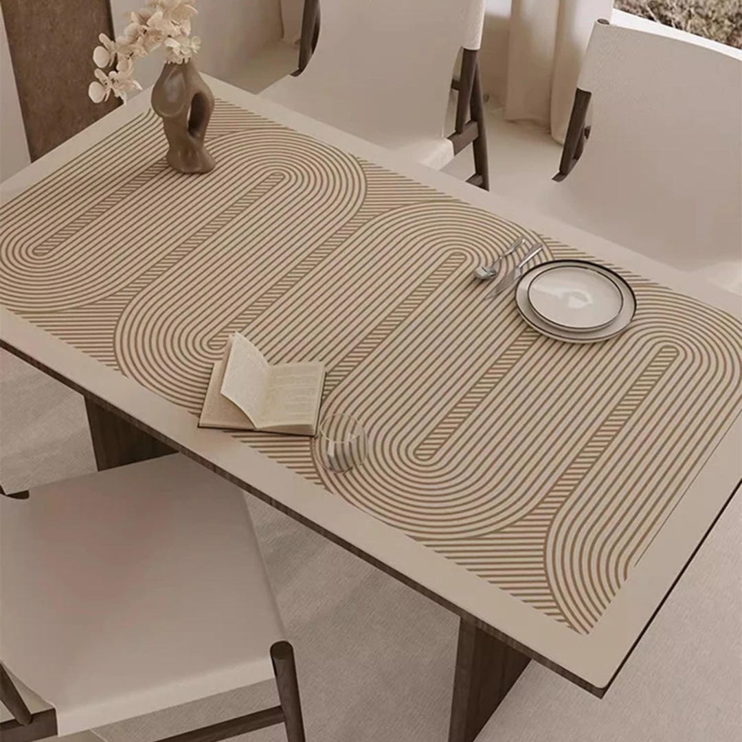 1.3mm Stripped Creamy Color PVC Table Protector/ Round, Square ...