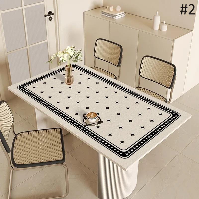 1.5mm Minimalist Black & White PVC Leather Table Protector/ Round ...
