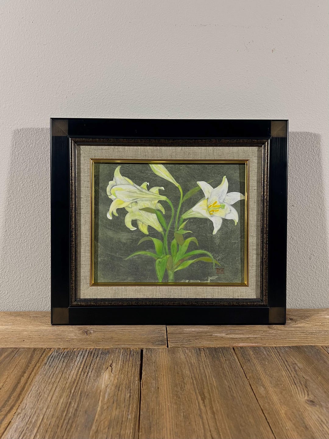 Japanese Vintage Mid Century Floral Still Life Mineral Pigment Painting ...
