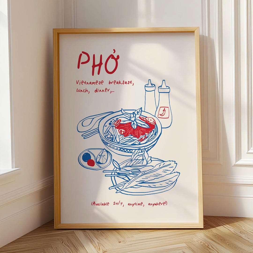Pho Art Print, Vietnamese Noodle Poster, Food Print, Pho Vietnam Art ...