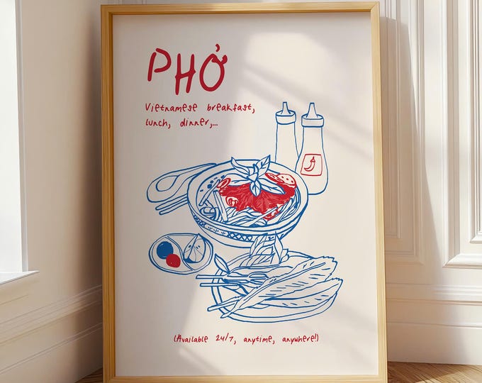 Pho Art Print, Vietnamese Noodle Poster, Food Print, Pho Vietnam Art ...