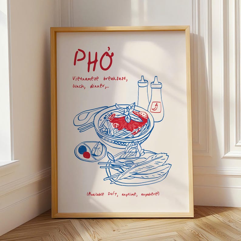 Pho Art Print, Vietnamese Noodle Poster, Food Print, Pho Vietnam Art ...