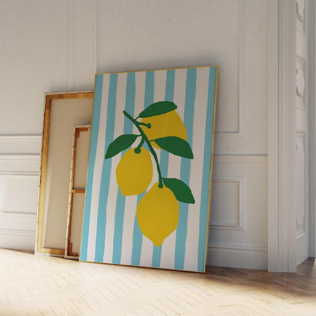 Lemons Art Print, Cute Lemon Print, Lemons Poster, Lemons and Stripes ...