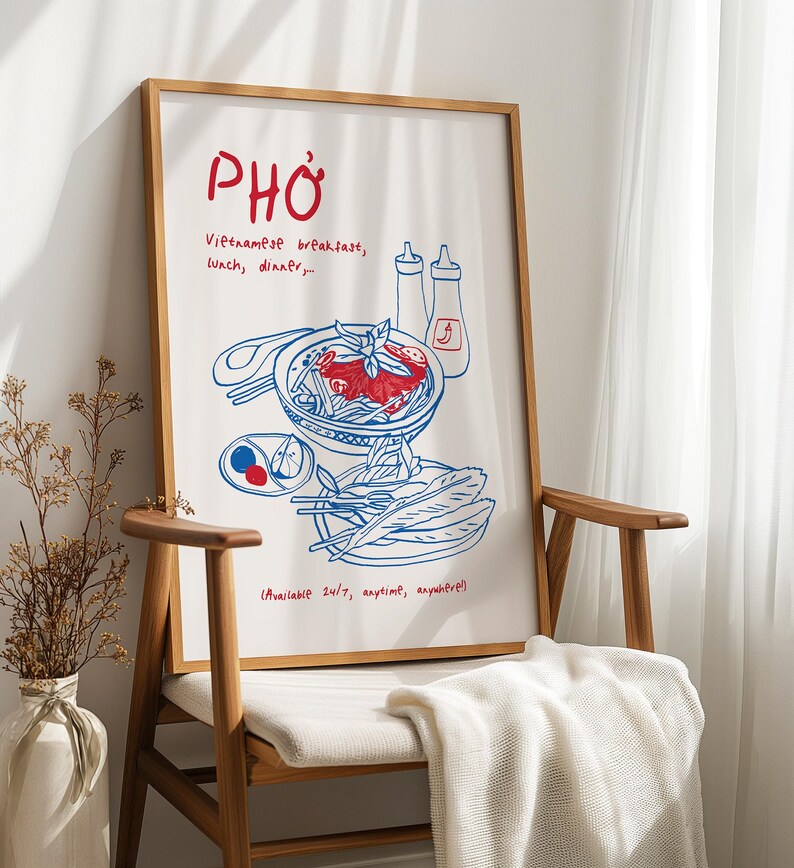 Pho Art Print, Vietnamese Noodle Poster, Food Print, Pho Vietnam Art, Vietnamese Food, Asian ...