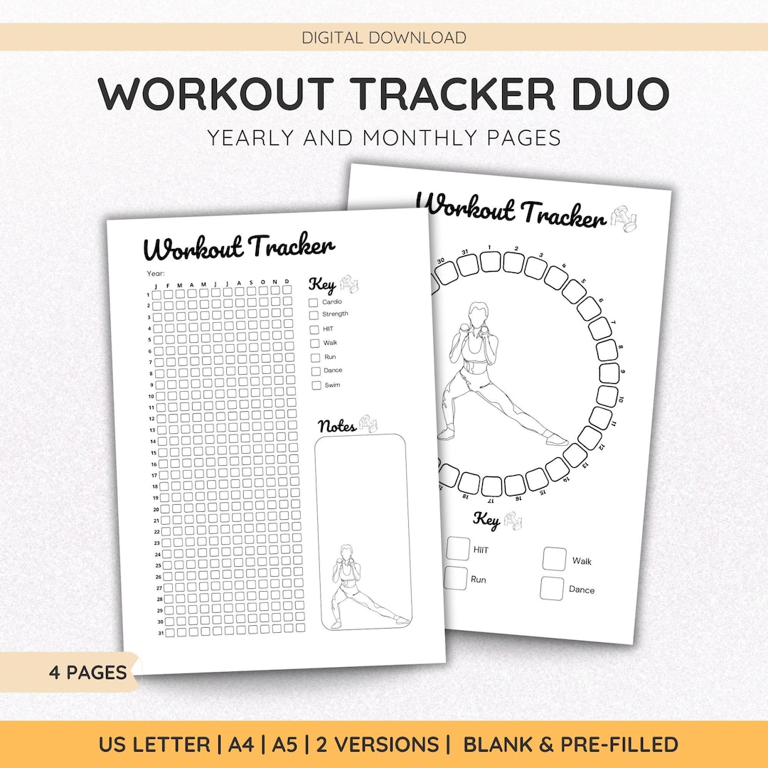 Yearly Workout Tracker Monthly Printable Fitness Planner, Bullet ...