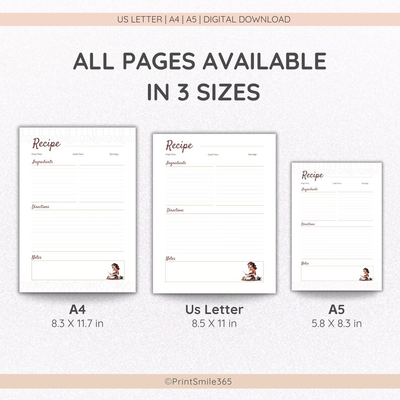 Recipe Card Printable Meal Plan Instant Download Recipe Binder A4, A5 ...