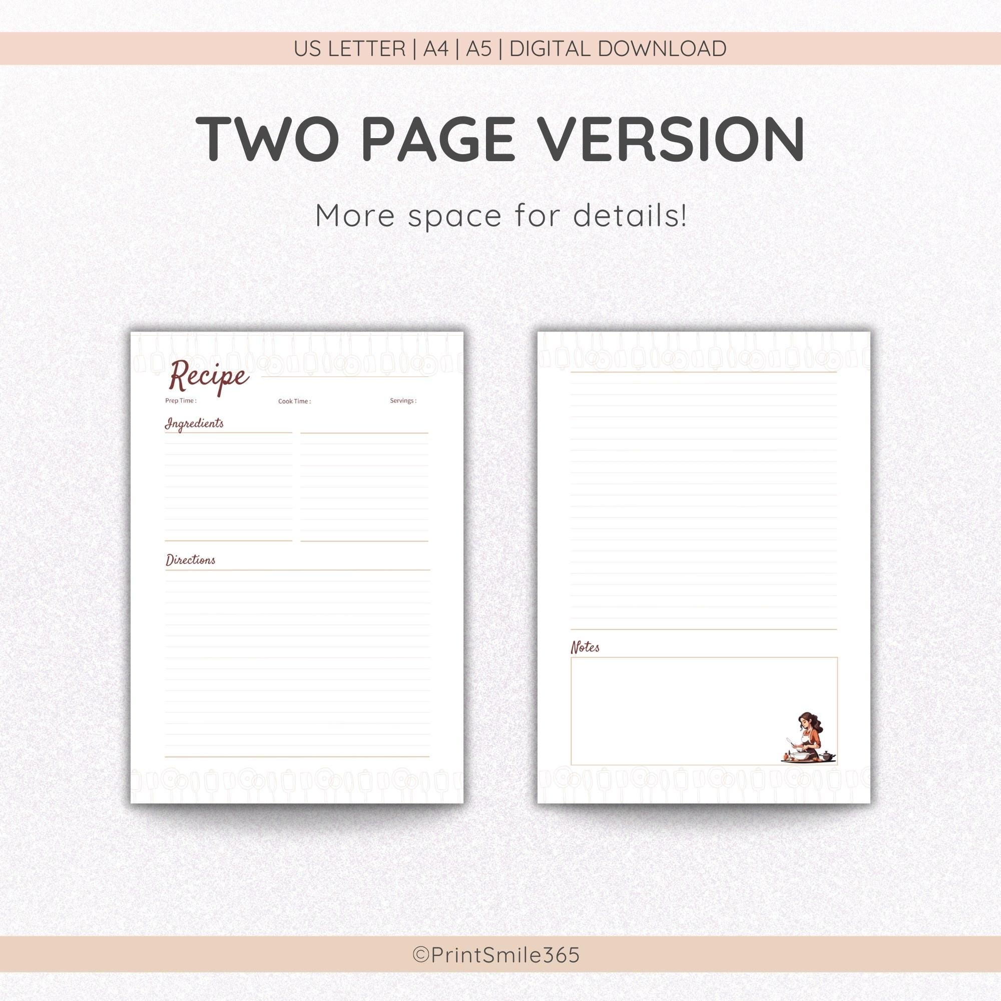 Recipe Card Printable Meal Plan Instant Download Recipe Binder A4, A5 ...