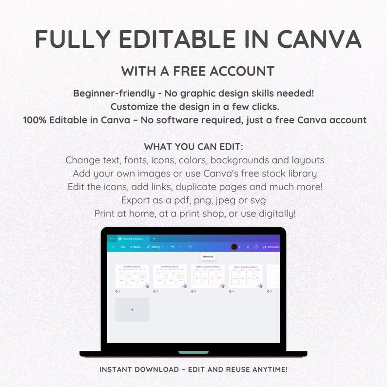 Editable Cleaning Schedule Canva Template Printable Home Management ...