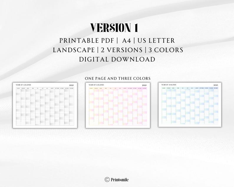 2025 Year at a Glance Printable Planner Yearly Overview Digital ...