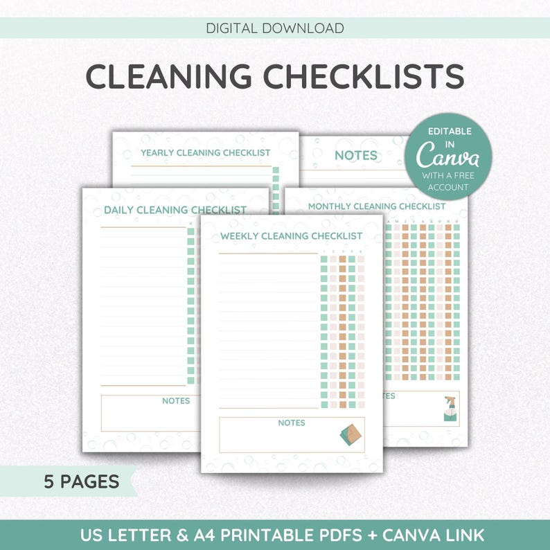 Editable Cleaning Checklist Printable Cleaning Planner Canva Template ...