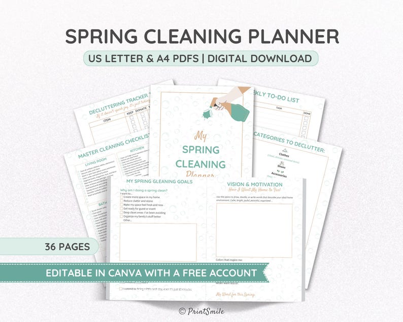Editable Spring Cleaning Planner Canva Template ADHD Cleaning ...