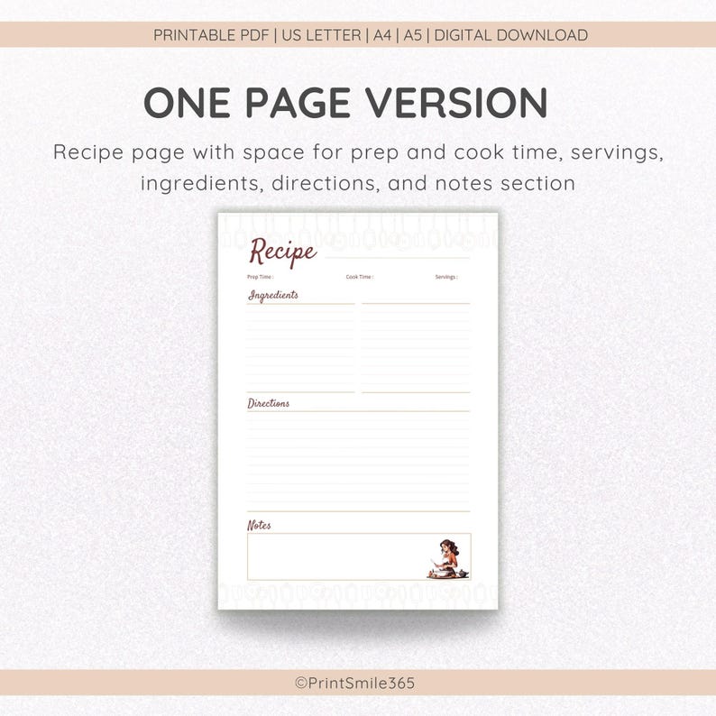 Recipe Card Printable Meal Plan Instant Download Recipe Binder A4, A5 ...