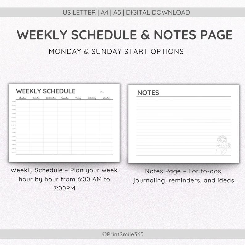 Blank Calendar Printable PDF Weekly Schedule Digital Download Monday ...