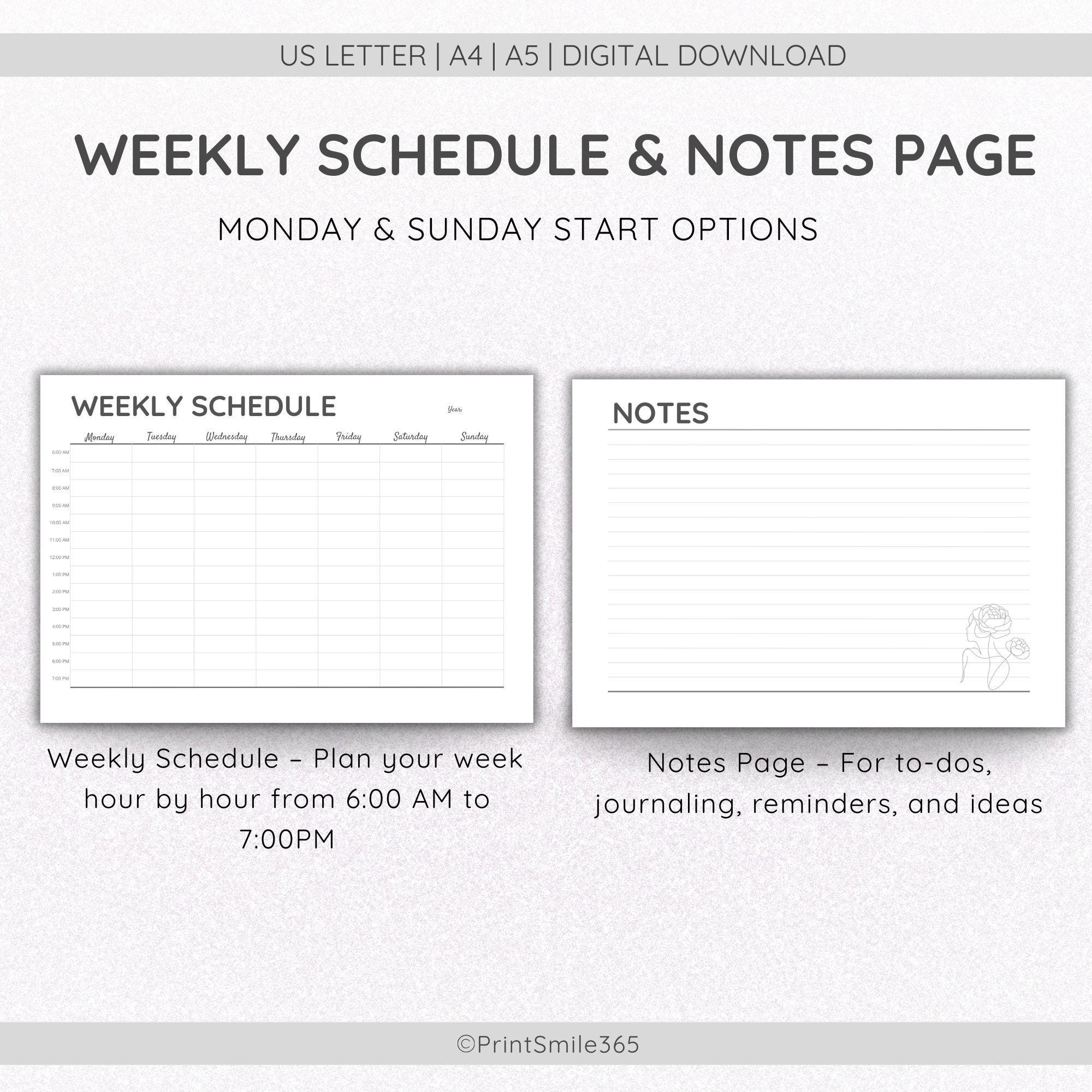 Blank Calendar Printable PDF Weekly Schedule Digital Download Monday ...