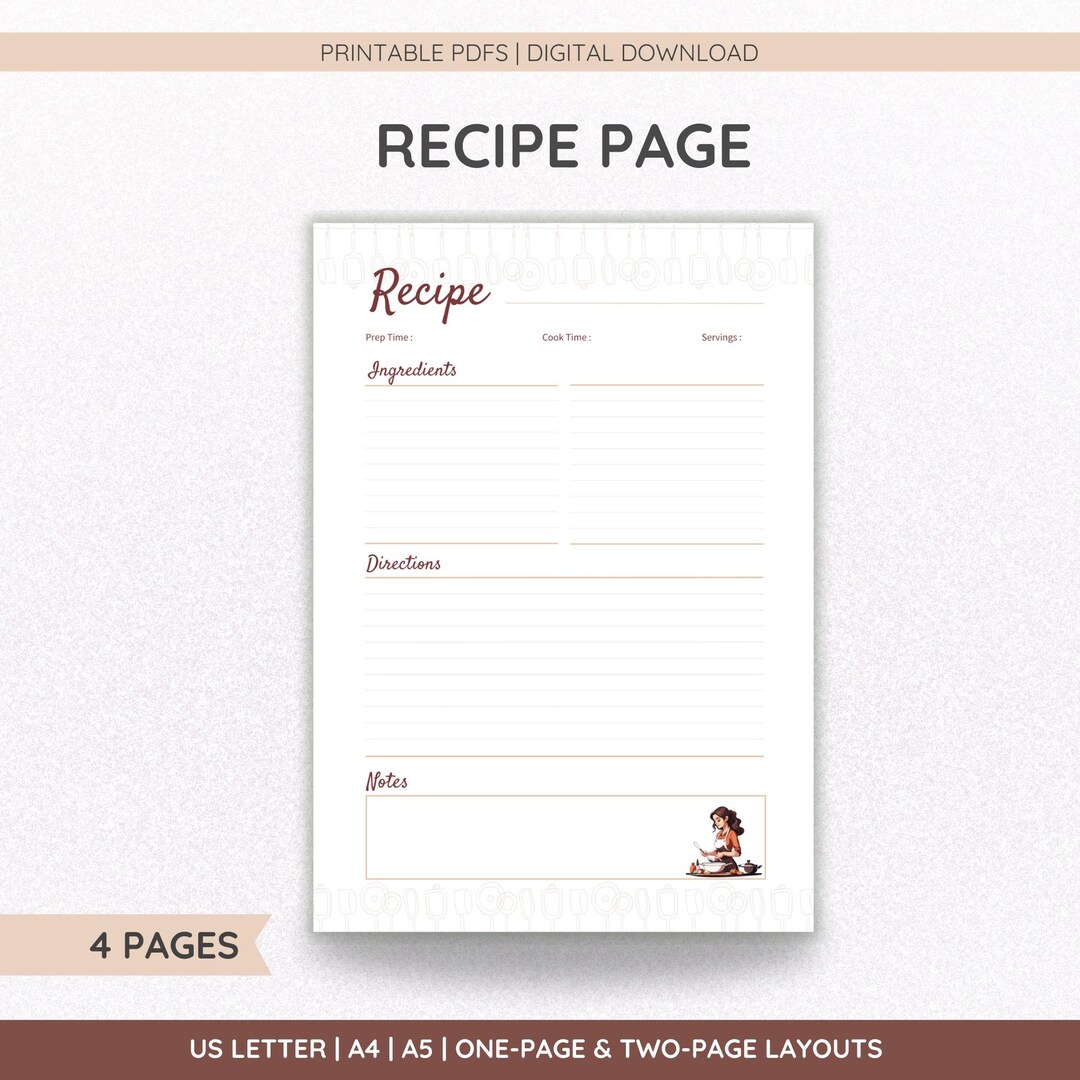 Recipe Card Printable Meal Plan Instant Download Recipe Binder A4, A5 ...