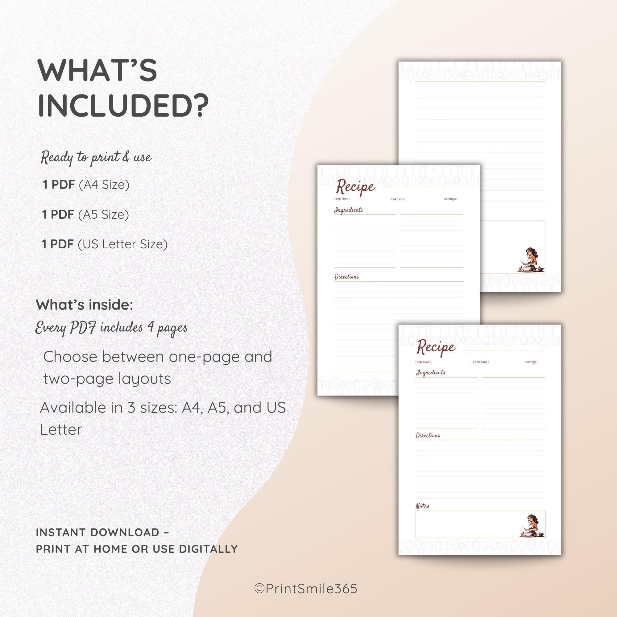 Recipe Card Printable Meal Plan Instant Download Recipe Binder A4, A5 ...