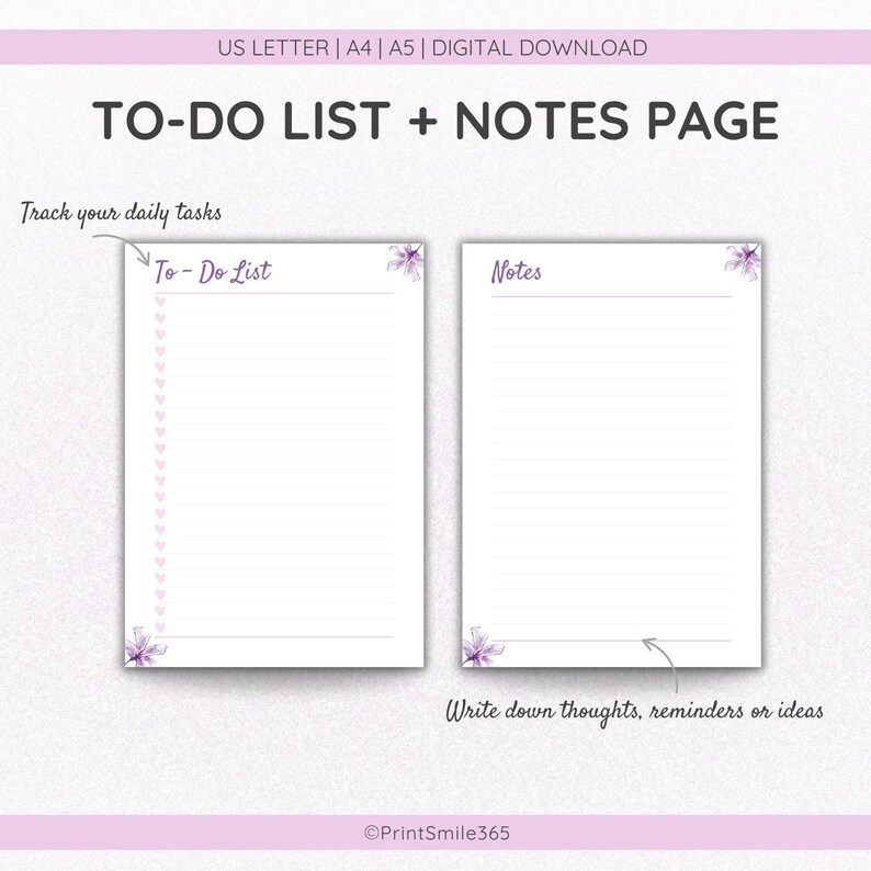 Daily Planner Printable to Do List and Notes Digital Download Daily ...
