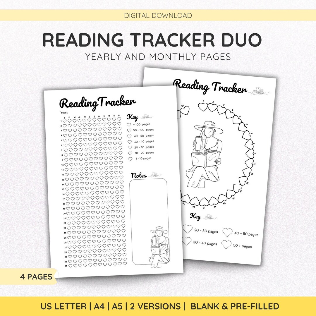 Yearly Reading Tracker Monthly Printable Tracker Bullet Journal, Year ...