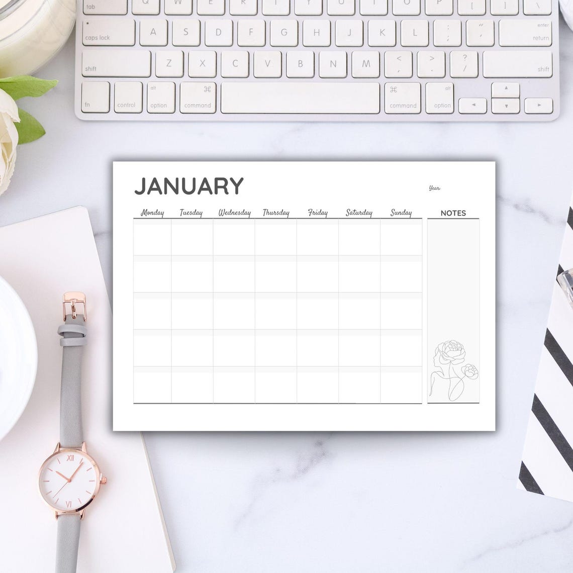 Blank Calendar Printable PDF Weekly Schedule Digital Download Monday ...