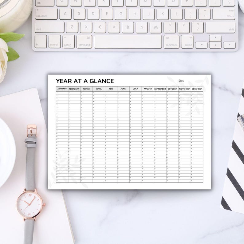 Year at a Glance Printable PDF Yearly Planner Digital Download A4 A5 US ...