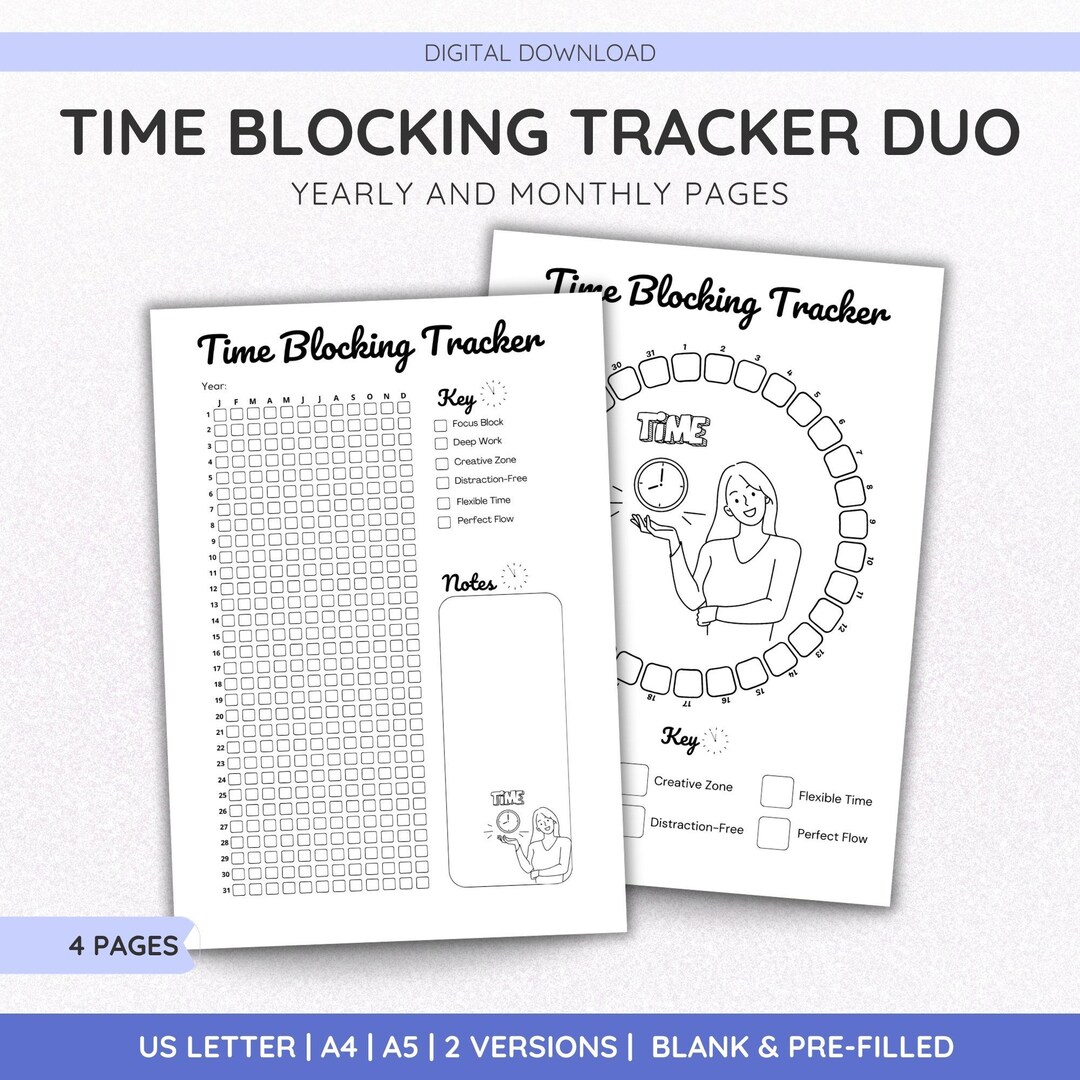 Yearly Time Blocking Tracker Monthly Printable Tracker Bullet Journal ...