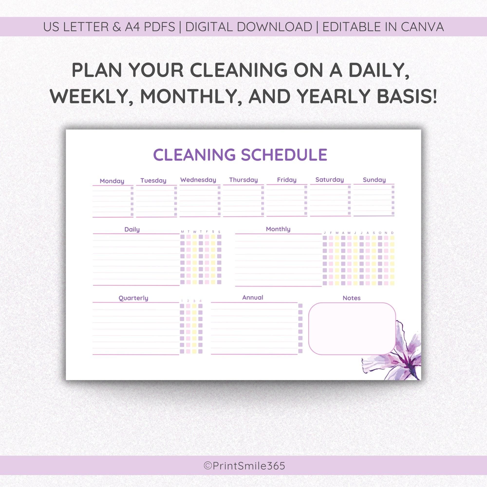 Editable Cleaning Schedule Canva Template Printable Home Management ...