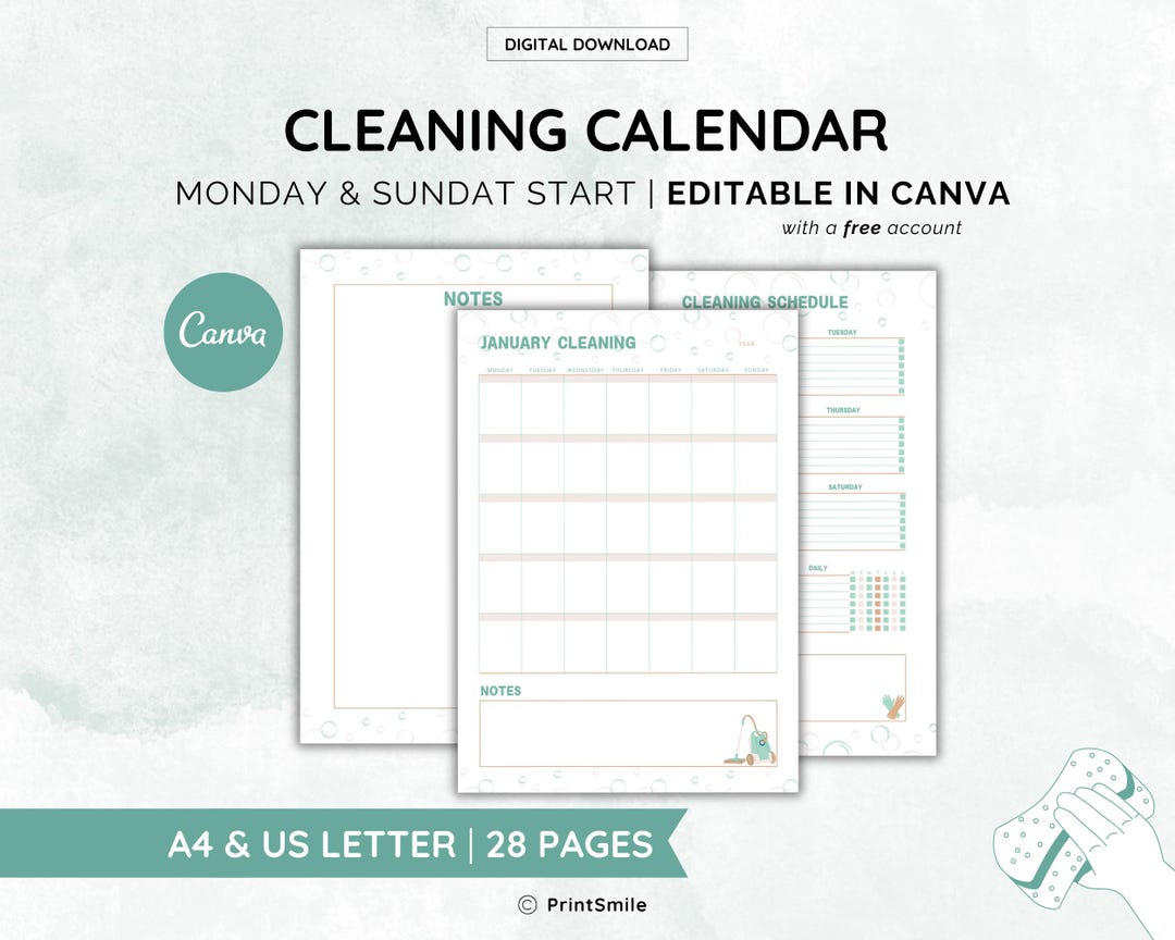 Cleaning Planner Editable Canva Template Cleaning Calendar Printable ...